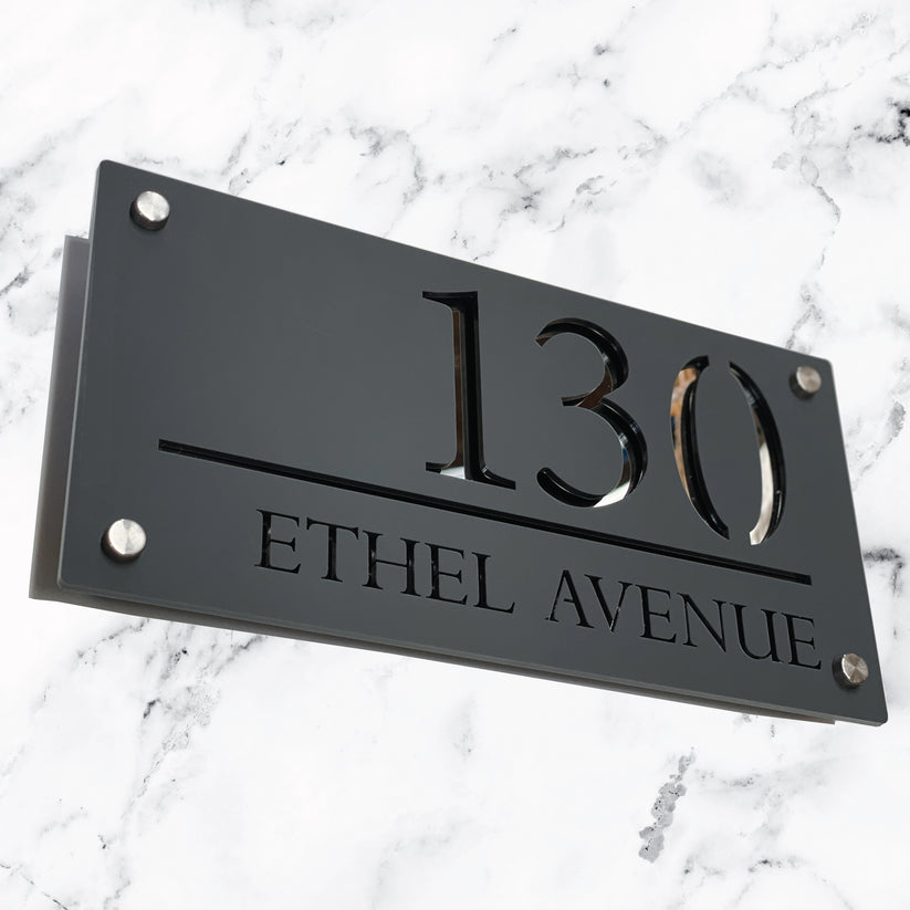 Deluxe Laser Cut Door Sign Plaque - Matt Grey and Silver Mirror ...