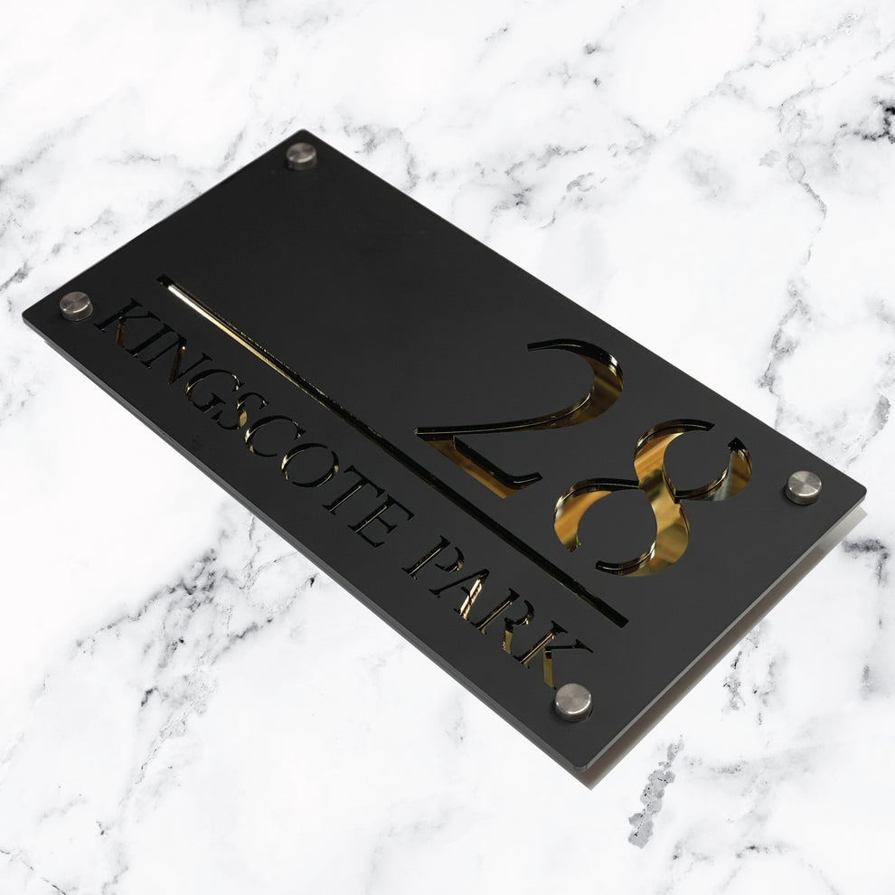 Deluxe Laser Cut Door Sign Plaque - Matt Black and Gold Mirror ...