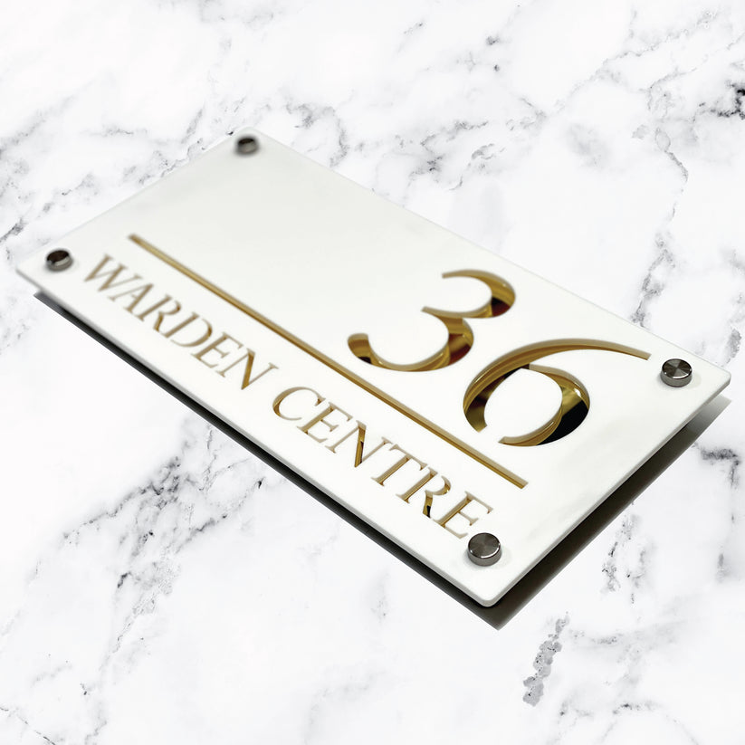 Deluxe Laser Cut Door Sign Plaque - Matt White and Gold Mirror ...