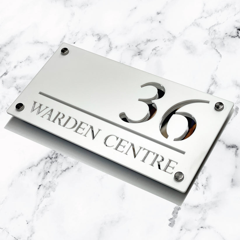Deluxe Laser Cut Door Sign Plaque - Matt White and Silver Mirror ...
